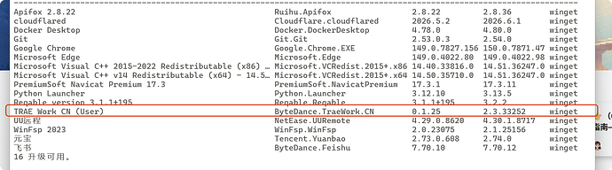 winget 检查出来的trae work版本号有问题 - Bug 反馈 - TRAE 官方中文社区